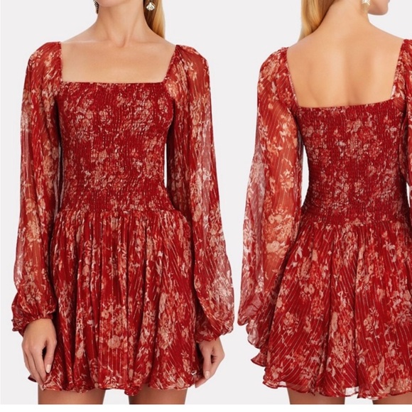 Caroline Constas | Dresses | Caroline Constas Rust Red Floral Print ...